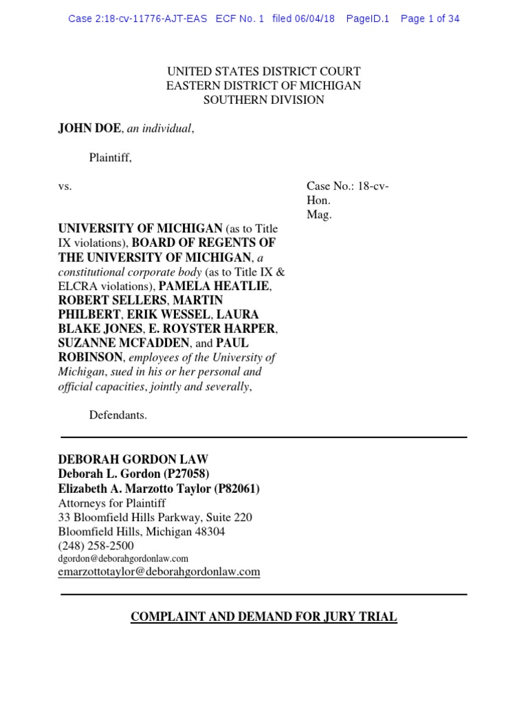 Due Process Lawsuit Against University of Michigan's "Separate and Unequal" Sexual Misconduct ...