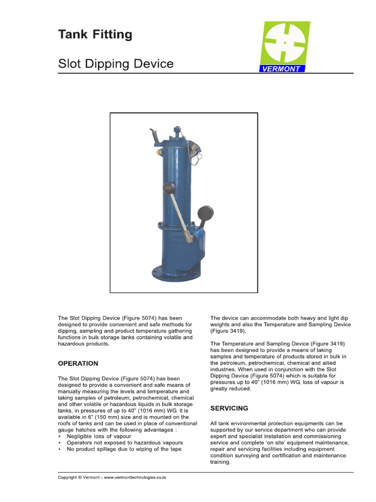 Vermont Tank Fitting Catalogue Slot Dipping Device | PDF