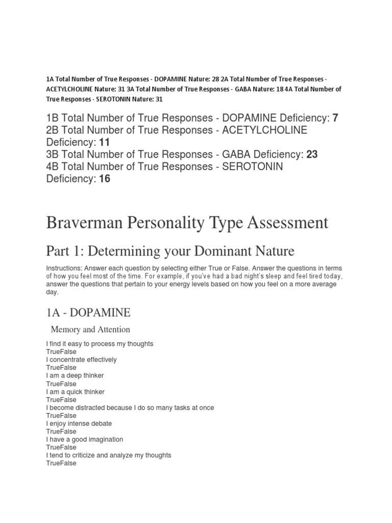 Braverman Personality Type Assessment | PDF | Anxiety | Depression (Mood)