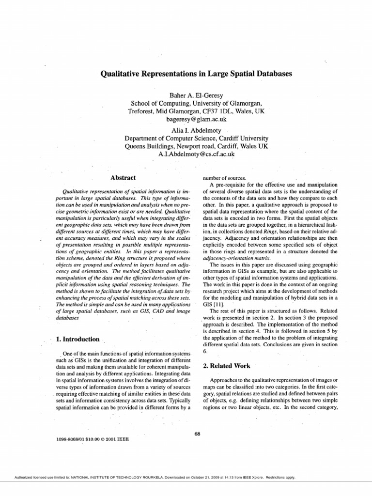 Qualitative Representations in Large Spatial Databases | PDF | Spatial Analysis | Geographic ...