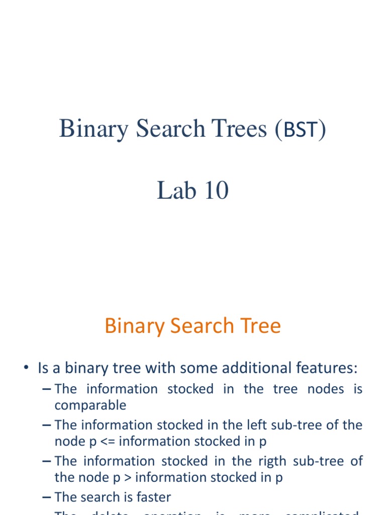 Binary Search Trees Lab 10 Pdf Theoretical Computer Science Computer Programming