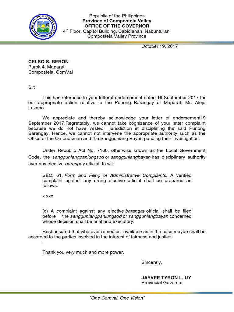 Province of Compostela Valley Office of The Governor: "One Comval. One ...