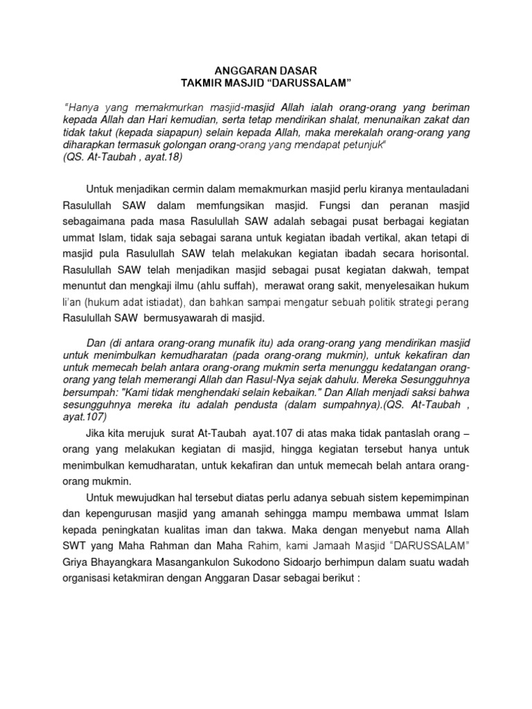 Contoh AD-ART TAKMIR | PDF