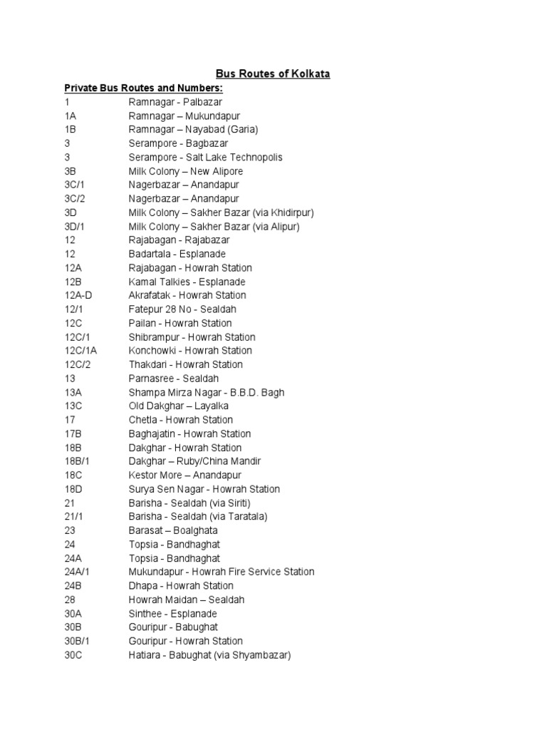 Bus Routes of Kolkata | PDF