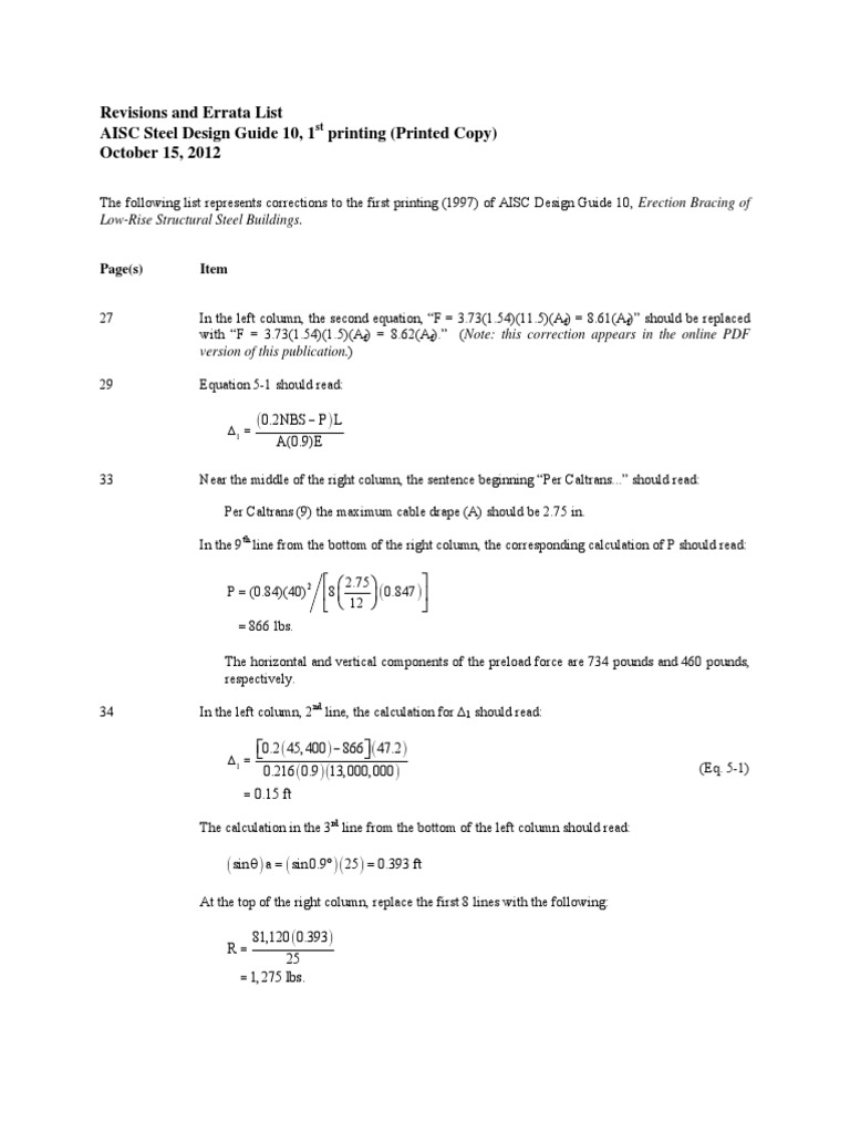 AISC Design Guide 10 Revisions-And-Errata-List PDF | PDF