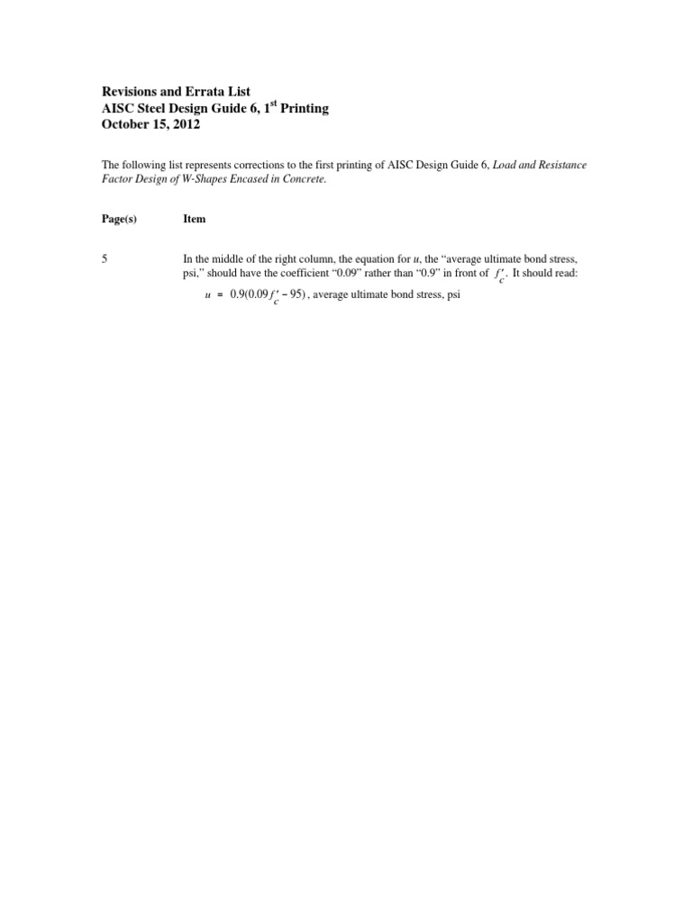 AISC Design Guide 6 Revisions-And-Errata-List PDF | PDF