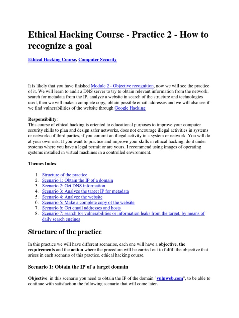 Ethical Hacking Course - Practice 2 - How To Recognize A Goal | PDF ...