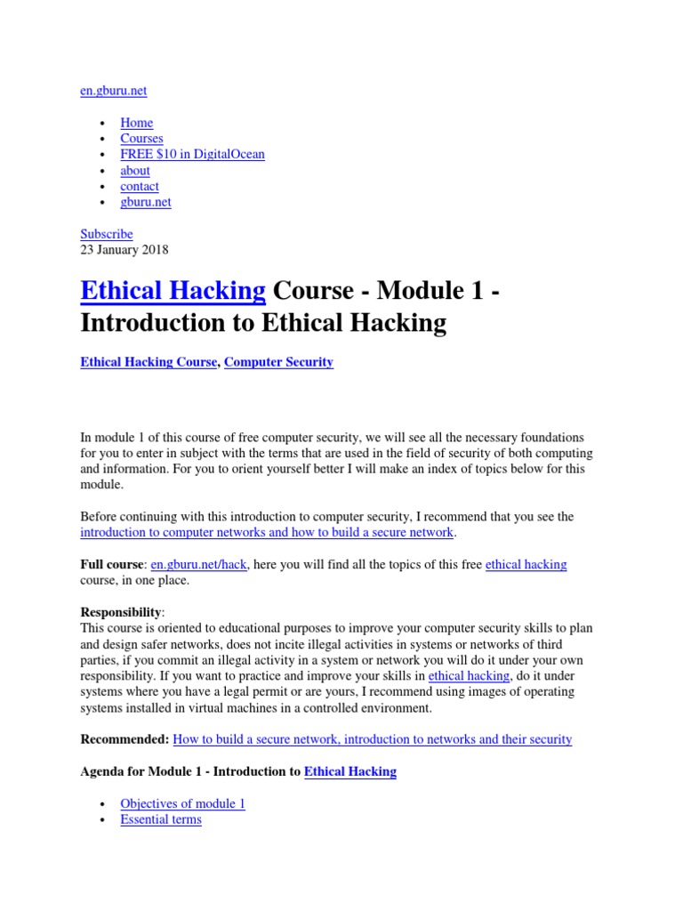 Introduction to Ethical Hacking Module | PDF | Security Hacker ...