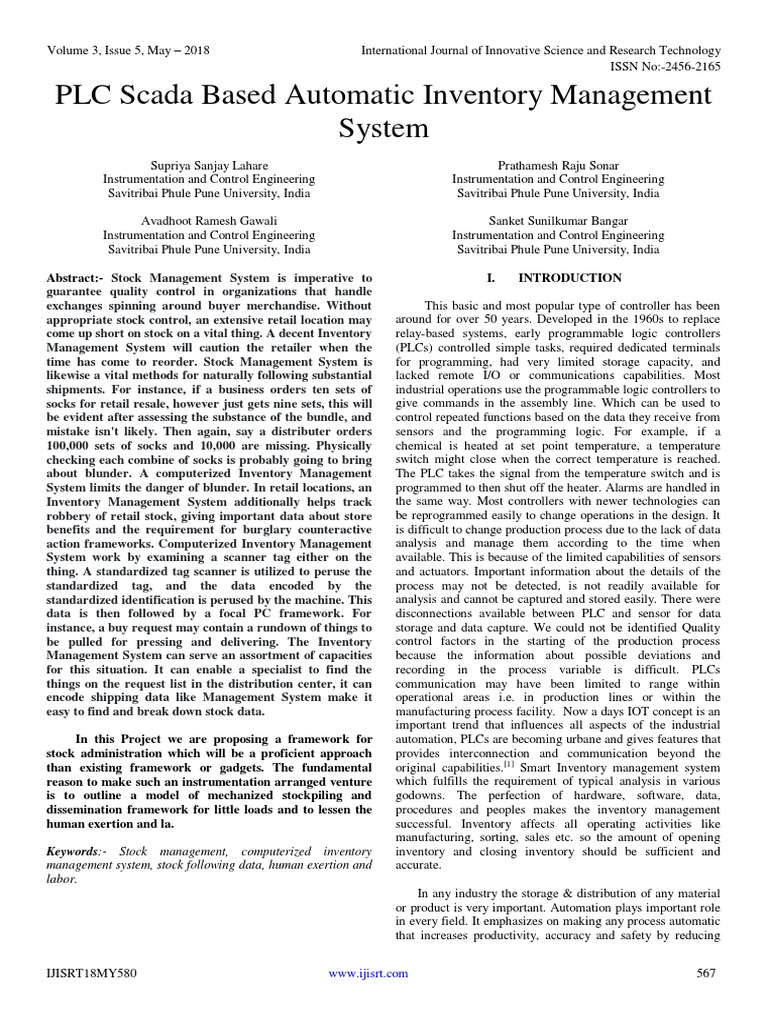 PLC Scada Based Automatic Inventory Management System | PDF | Inventory ...