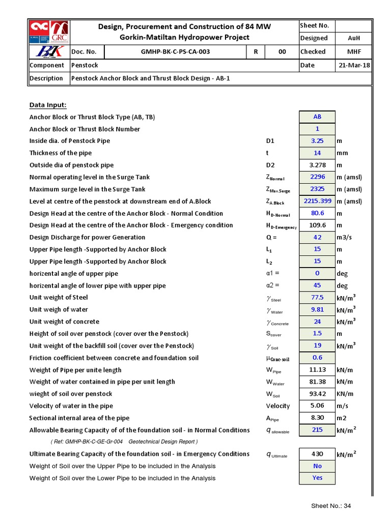 Anchor Block and Thrust Block Design and Stability Check | PDF | Civil ...