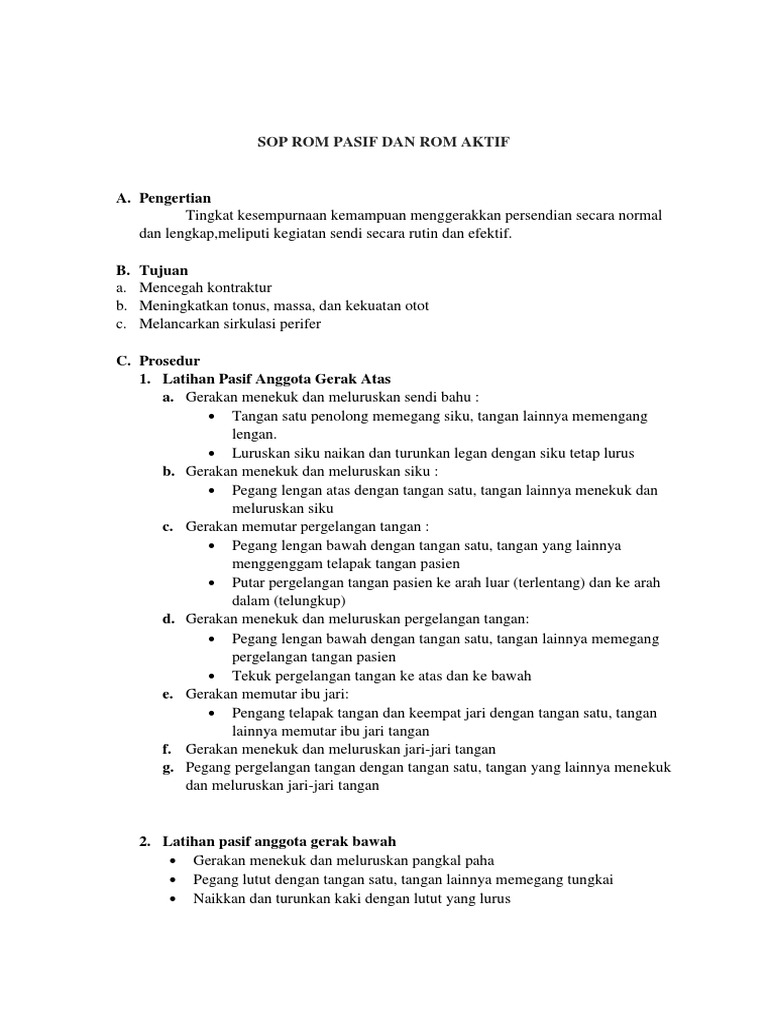 SOP Latihan ROM Pasif dan Aktif | PDF | Kesehatan Holistik