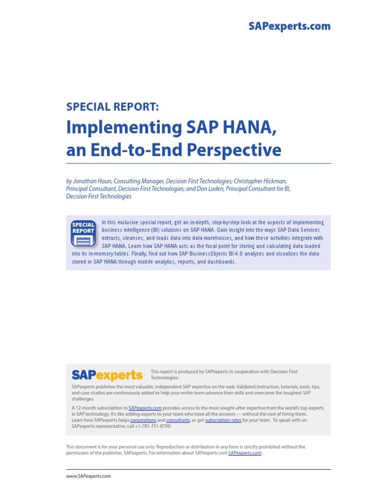 Implementing SAP HANA - An End-to-End Perspective | PDF | Sap Se ...
