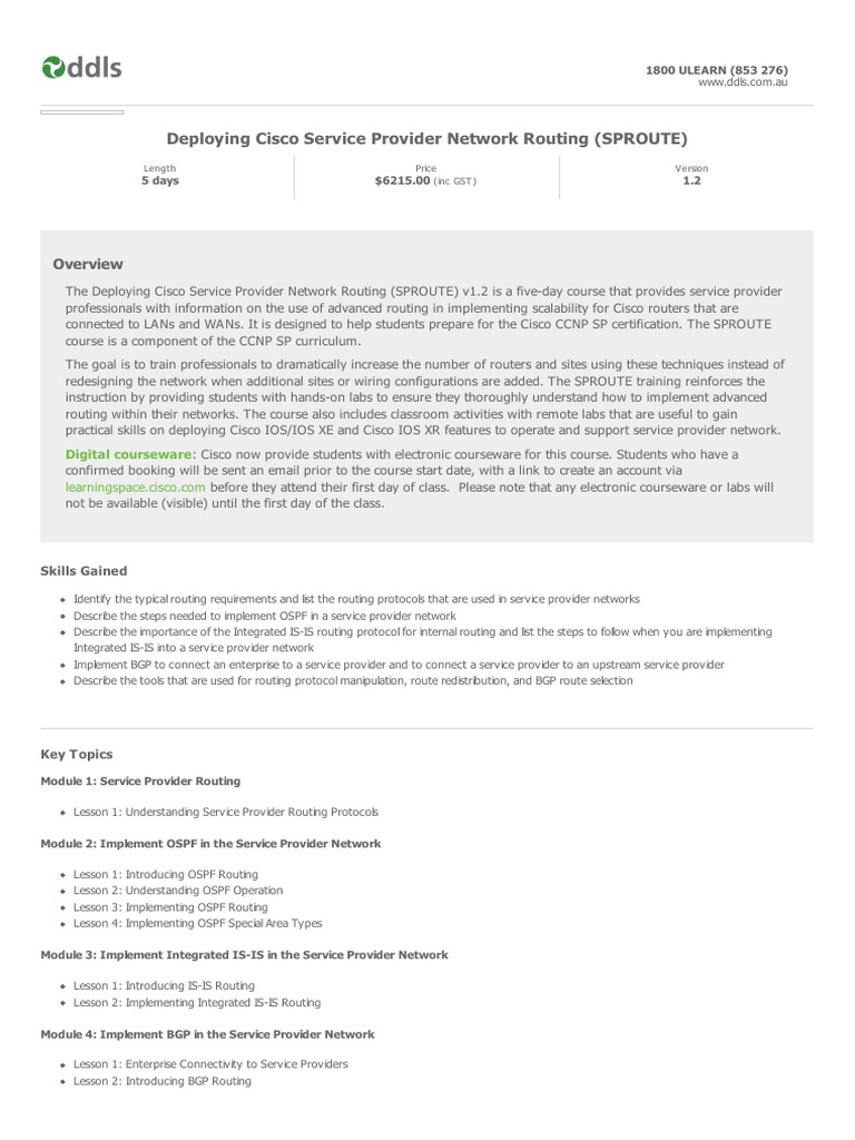 Deploying Cisco Service Provider Network Routing SPROUTE | PDF | Routing | Internet Protocols