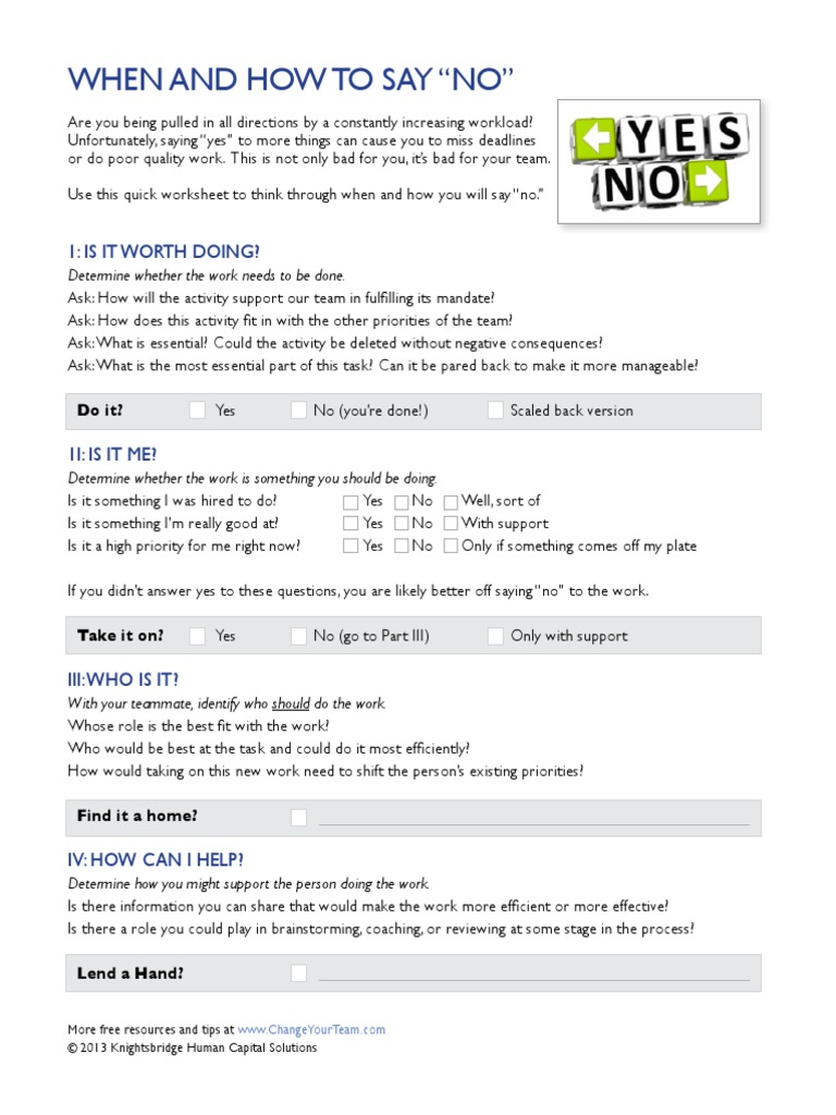 Saying No Worksheet Pdf