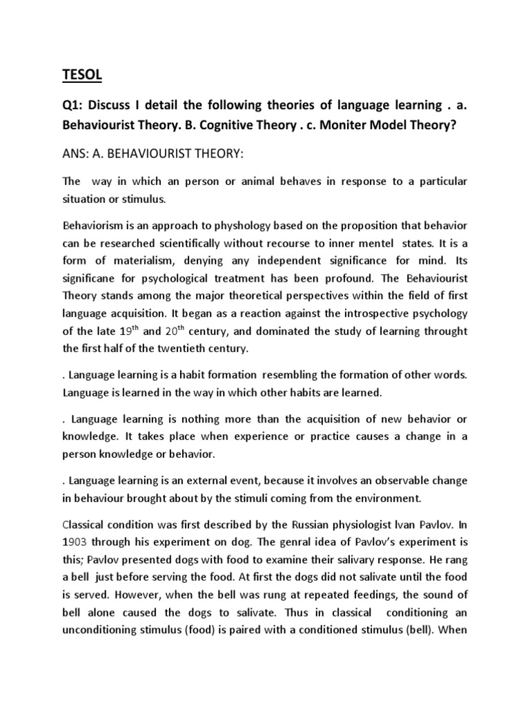 Theories of Language Learning: A Comprehensive Overview of Behaviourist ...