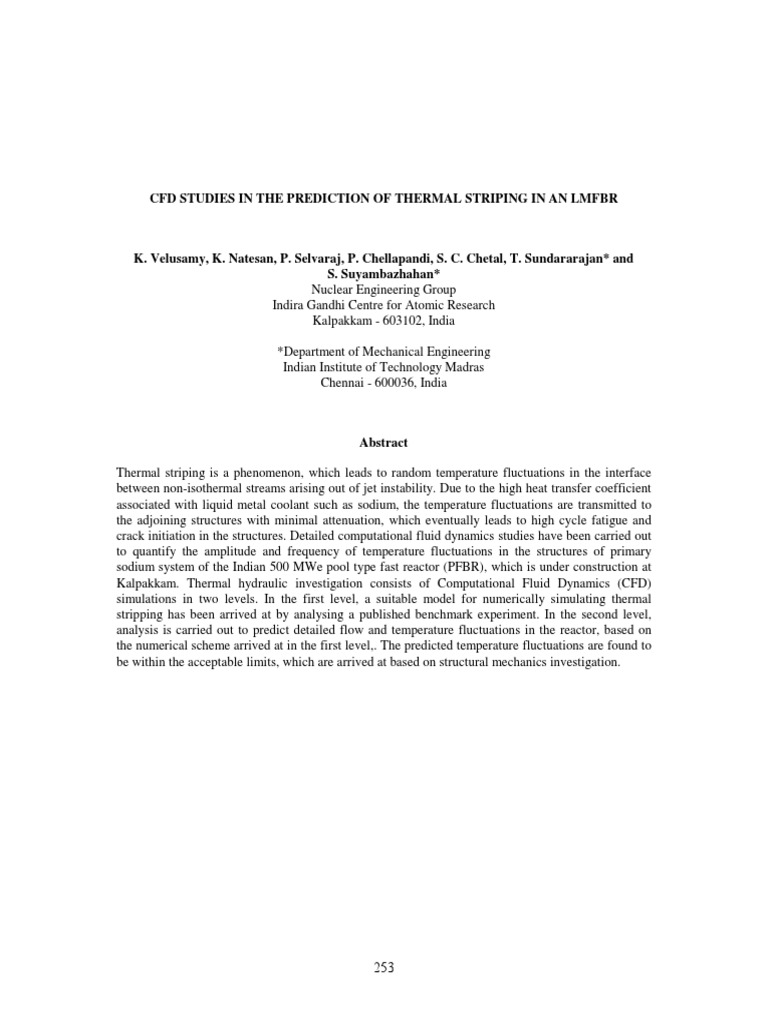 CFD Studies in The Prediction of Thermal Striping in An LMFBR | PDF ...
