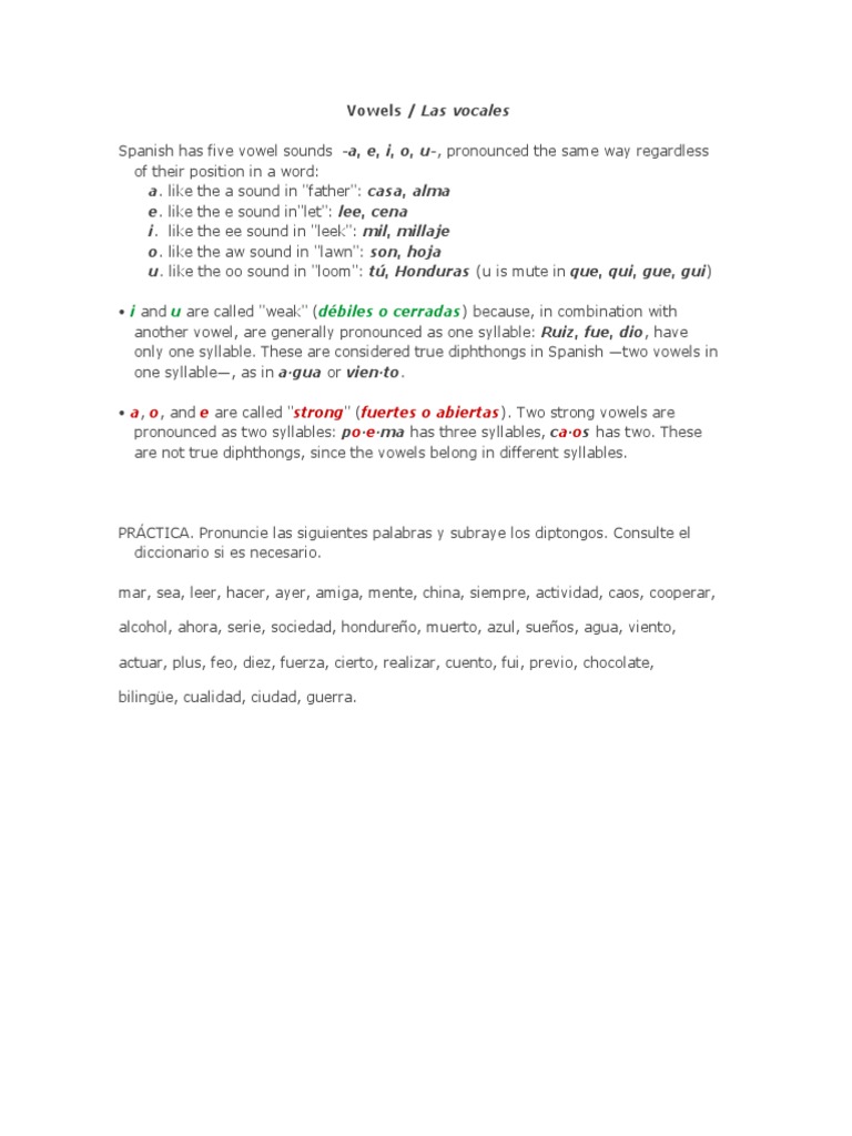 Spanish Vowel Sounds Guide | PDF