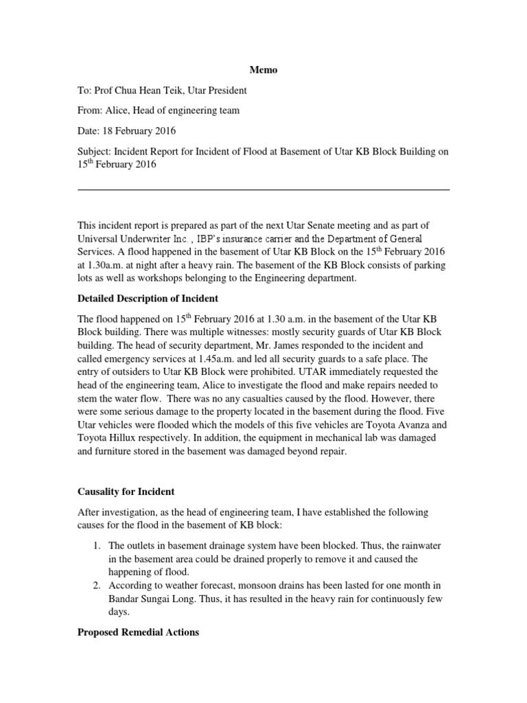 Incident Report | PDF | Flood | Basement