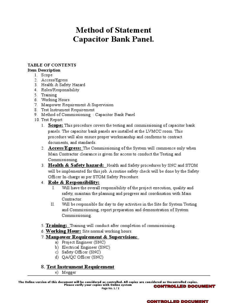 Commissioning Procedure for Capacitor Bank Panels at the LVMCC Room ...