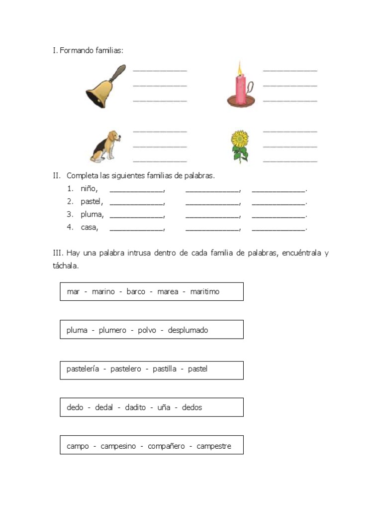 Hojas De Trabajo De Familias De Palabras Para Imprimir Gratis Familia