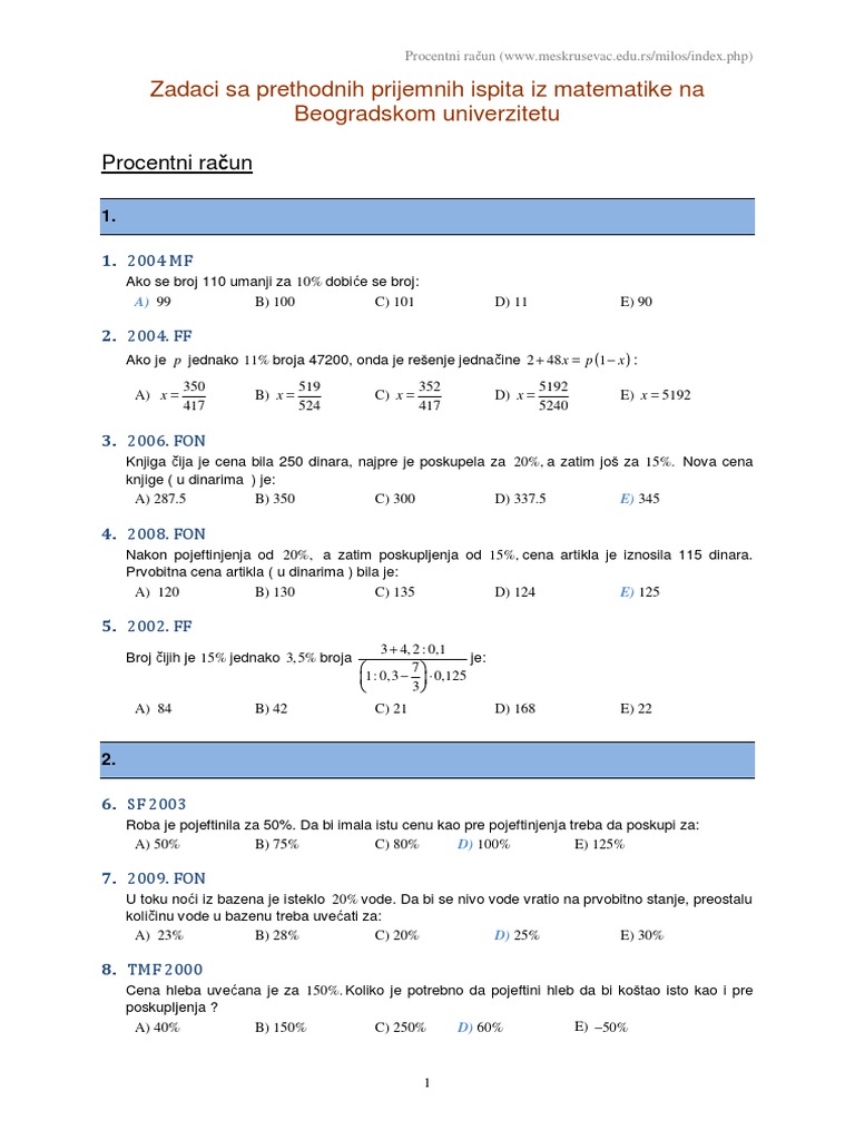 Prijemni - Procentni Racun PDF | PDF