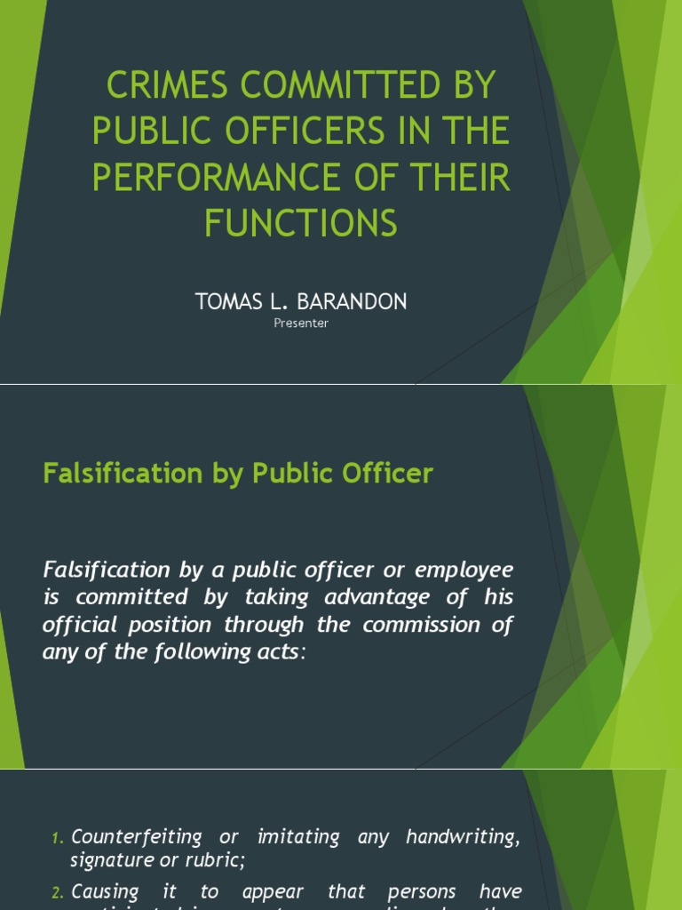 Crimes Committed by Public Officers in The Performance | PDF | Perjury ...