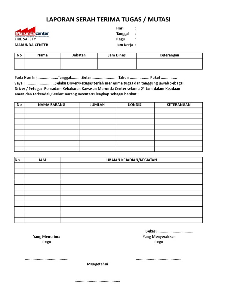 Laporan Serah Terima Tugas Driver K3 | PDF