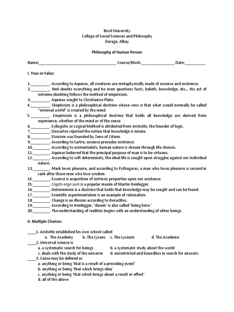 Introduction To The Philosophy of The Human Person | PDF | Essence ...