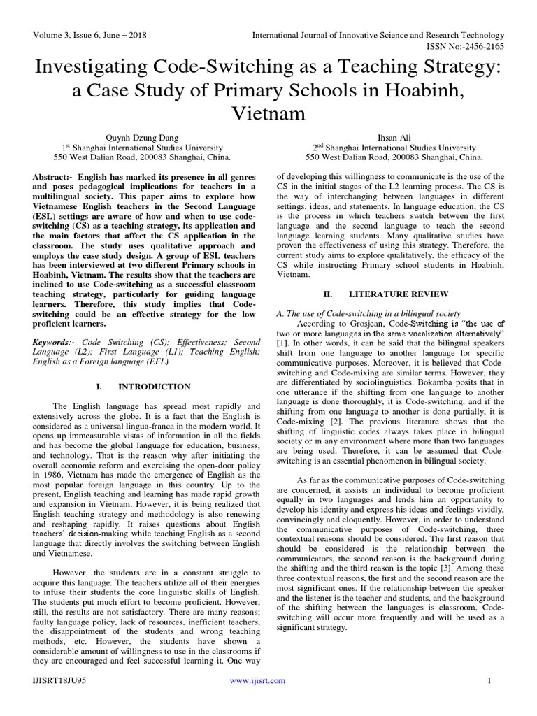 Investigating Code Switching As A Teaching Strategy A Case Study of ...