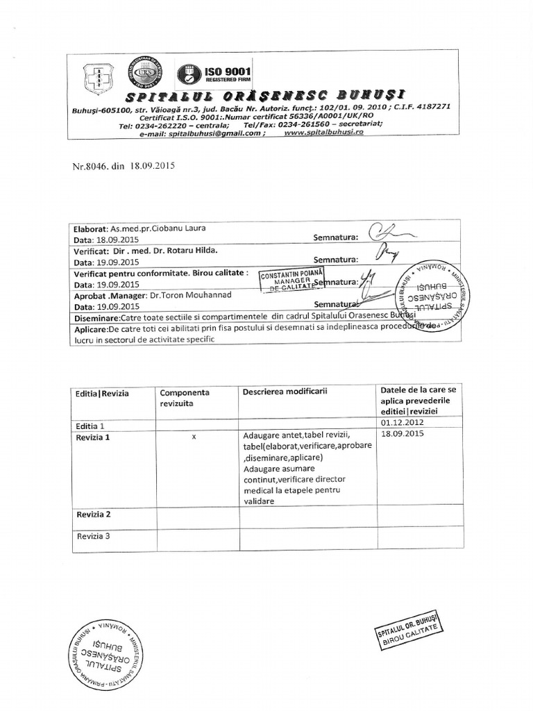 Procedura Operationala Privind Utilizarea Cateterelor Venoase. | PDF