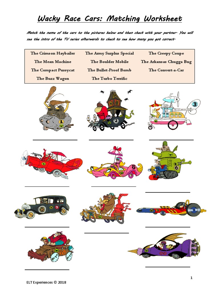 Wacky Races Worksheet (ELT Experiences) | PDF | Leisure | Nature