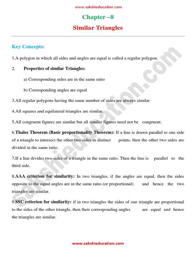 Similar Triangles: Chapter - 8 | PDF | Triangle | Geometric Objects