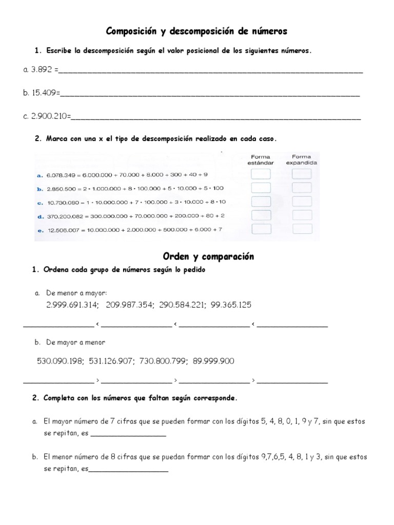 Composición y Descomposición de Números