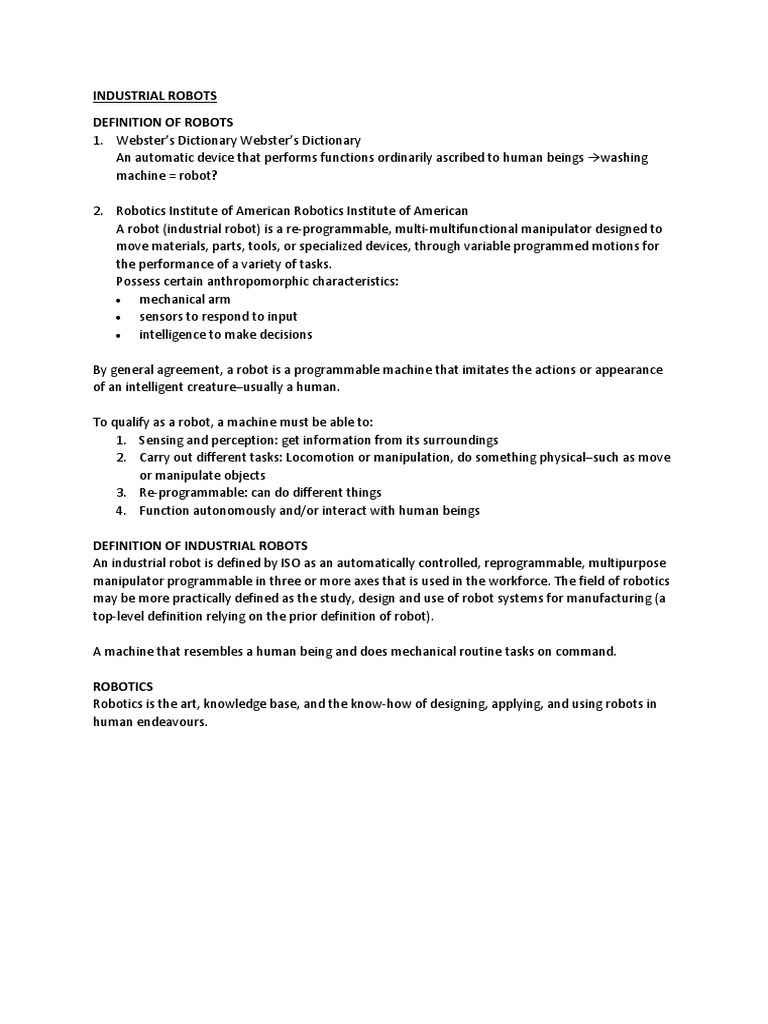 Industrial Robots Pdf Robot Robotics