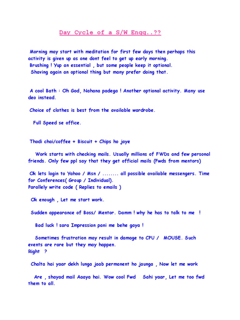 Nagarro Software Engineer Daily Routine | PDF
