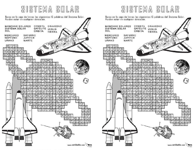 Sopa de Letras Del Sistema Solar y El Espacio | PDF