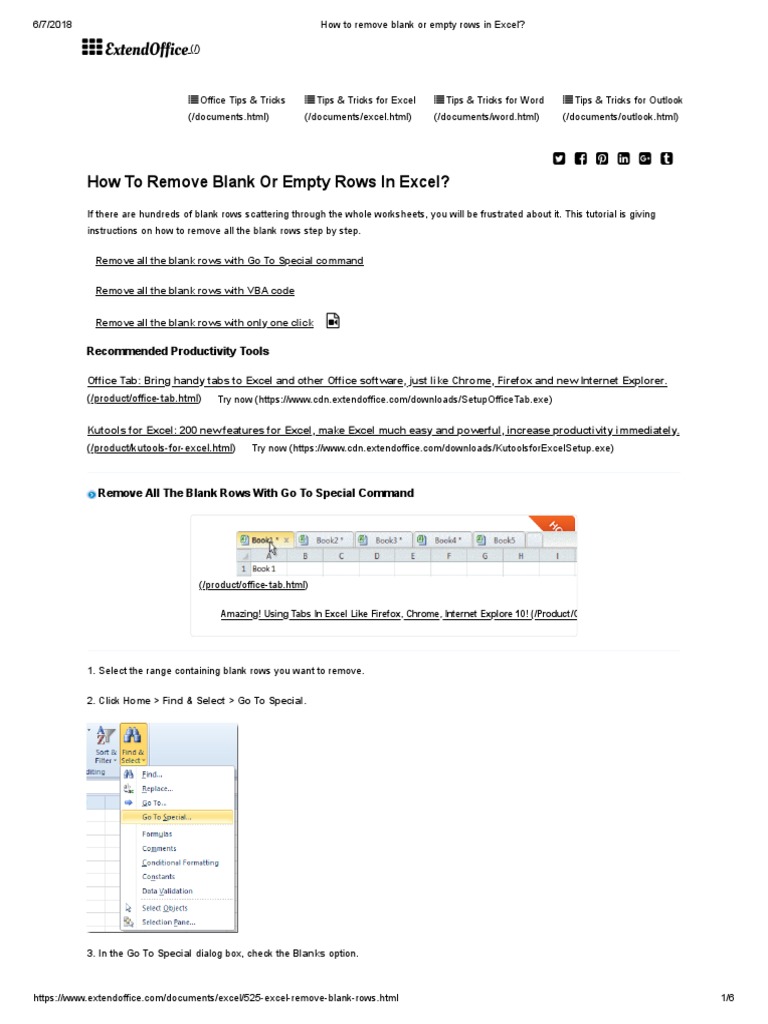 How To Remove Blank Or Empty Rows In Excel Pdf Visual Basic For Applications Microsoft Excel