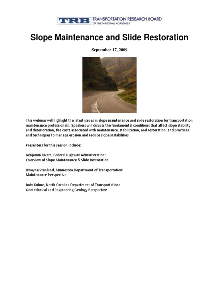 Slope Maintenance and Slide Restoration: September 17, 2009 | PDF