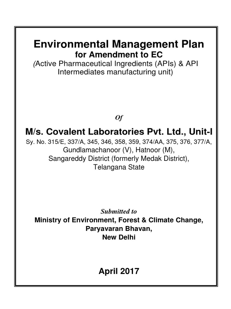 Environmental Management Plan: M/s. Covalent Laboratories Pvt. LTD ...
