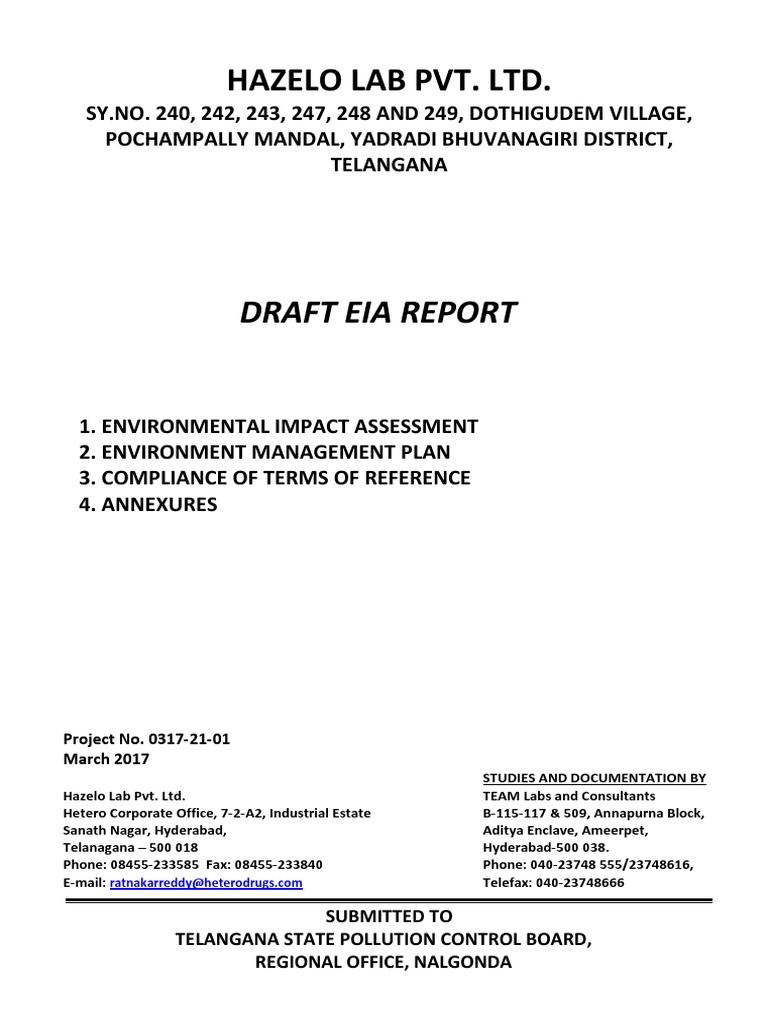 Hazelo Lab Pvt. LTD., Yadadri Bhuvanagiri District - Draft EIA Report ...