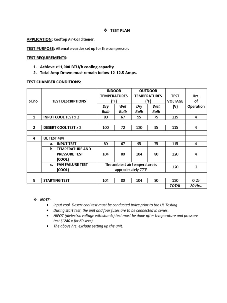Test Plan | PDF | Capacitor | Air Conditioning