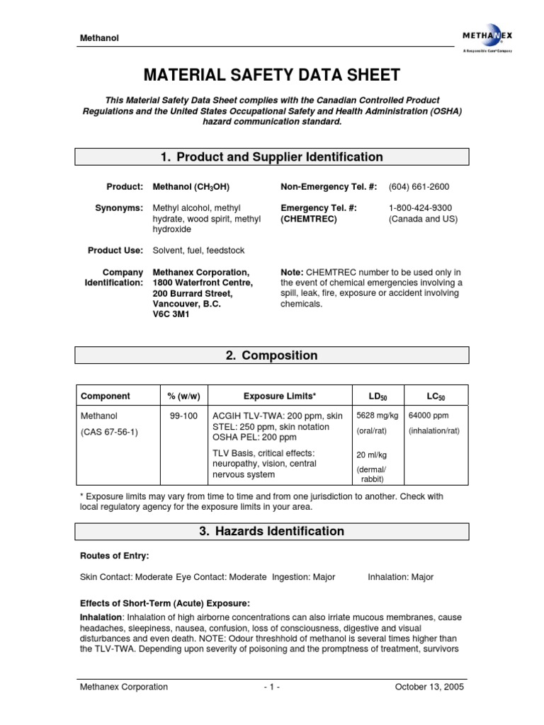 Material Safety Data Sheet: 1. Product and Supplier Identification ...