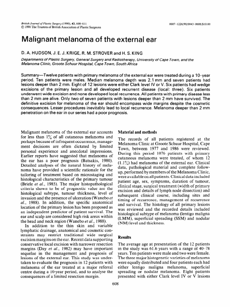 Malignant Melanoma of The External Ear | PDF | Melanoma | Head And Neck ...