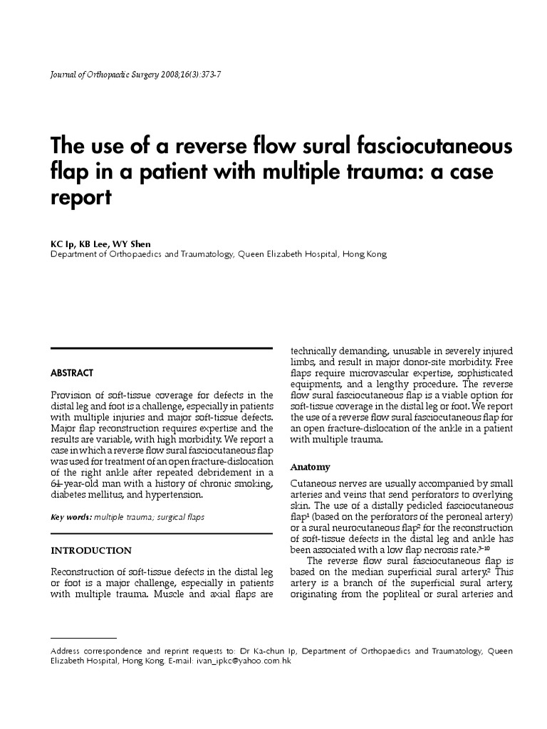 The Use of A Reverse Flow Sural Fasciocutaneous Flap in A Patient With ...