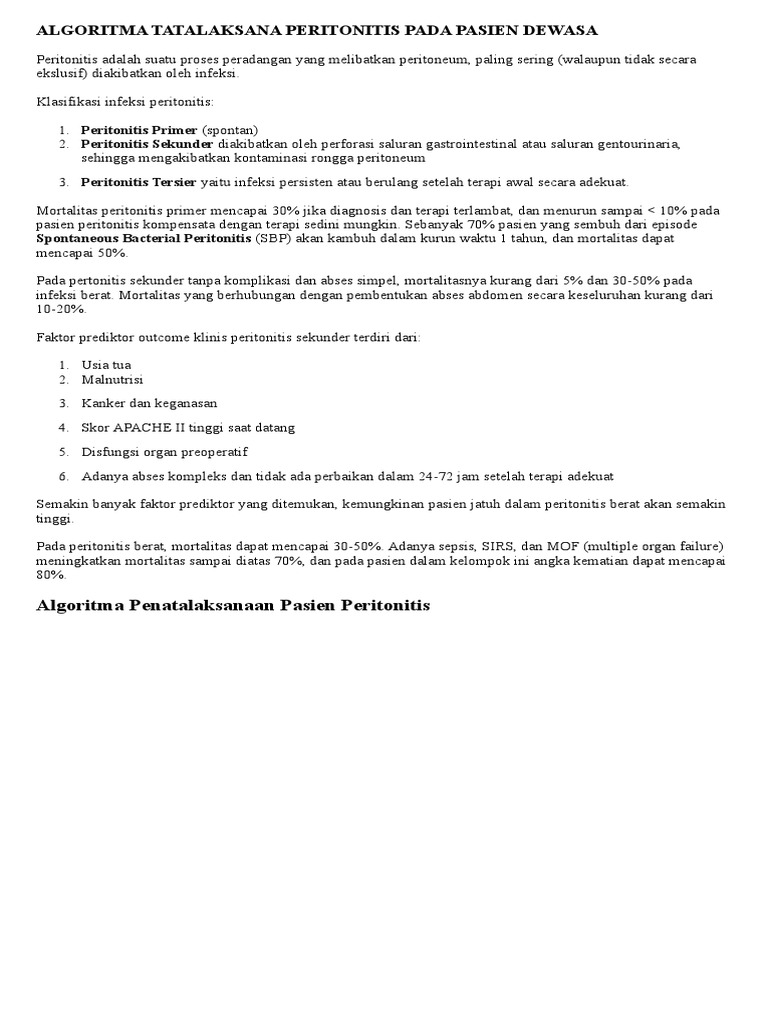 Algoritma Penatalaksanaan Peritonitis | PDF