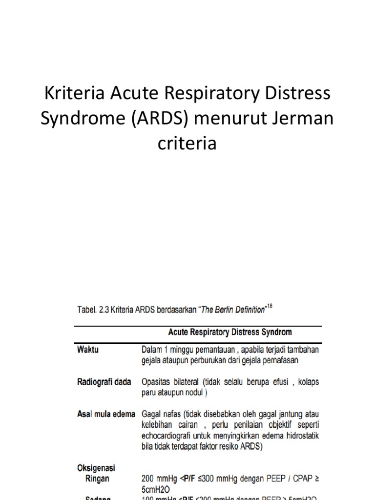 Kriteria Acute Respiratory Distress Syndrome (ARDS) | PDF