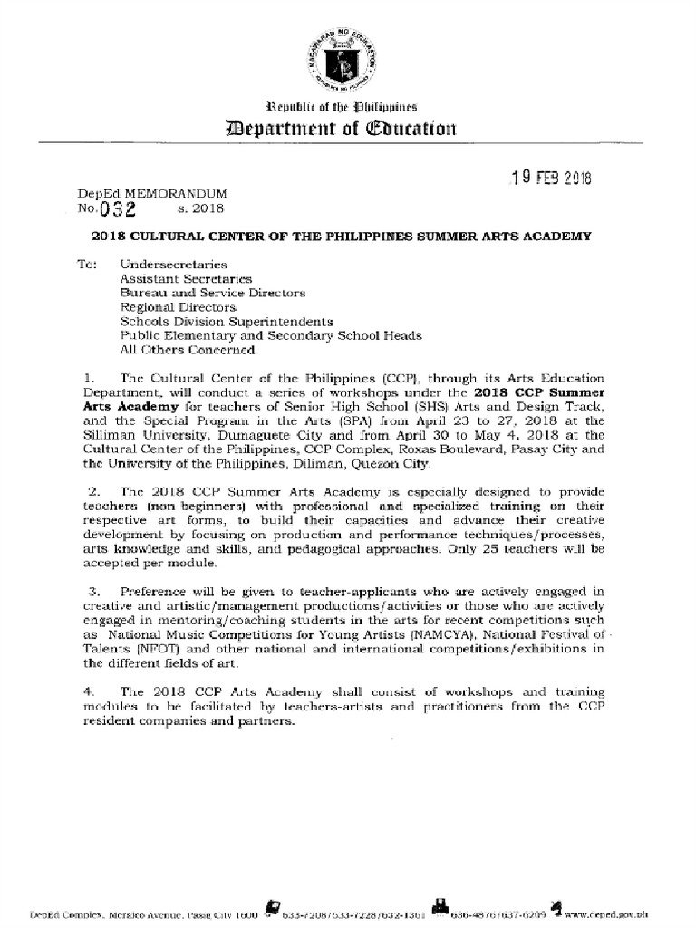 Deped Memorandum No. 032 S. 2018 | PDF