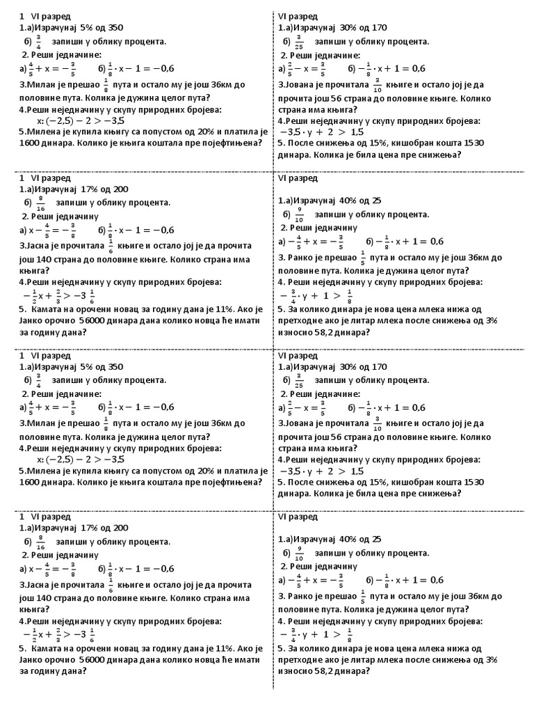 6 Kontrolni Maj Jednacine I Procenti | PDF