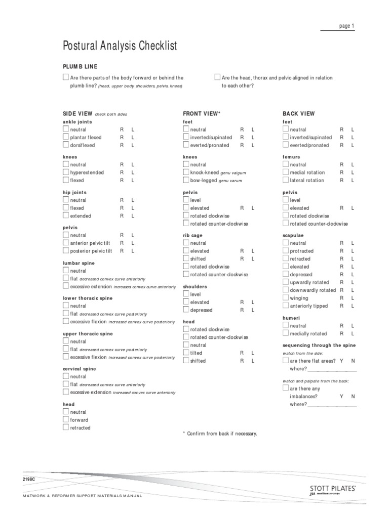 Plumb Line Postural Analysis Checklist | PDF | Anatomical Terms Of ...