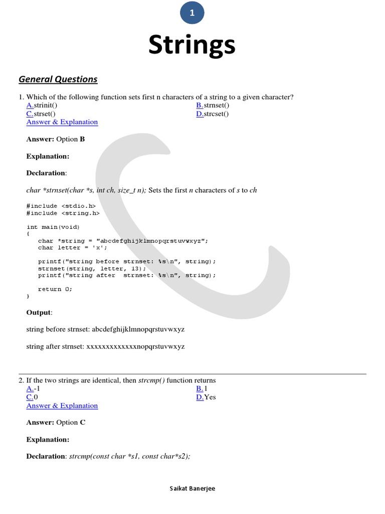 Strings: General Questions | PDF | C (Programming Language) | Pointer (Computer Programming)